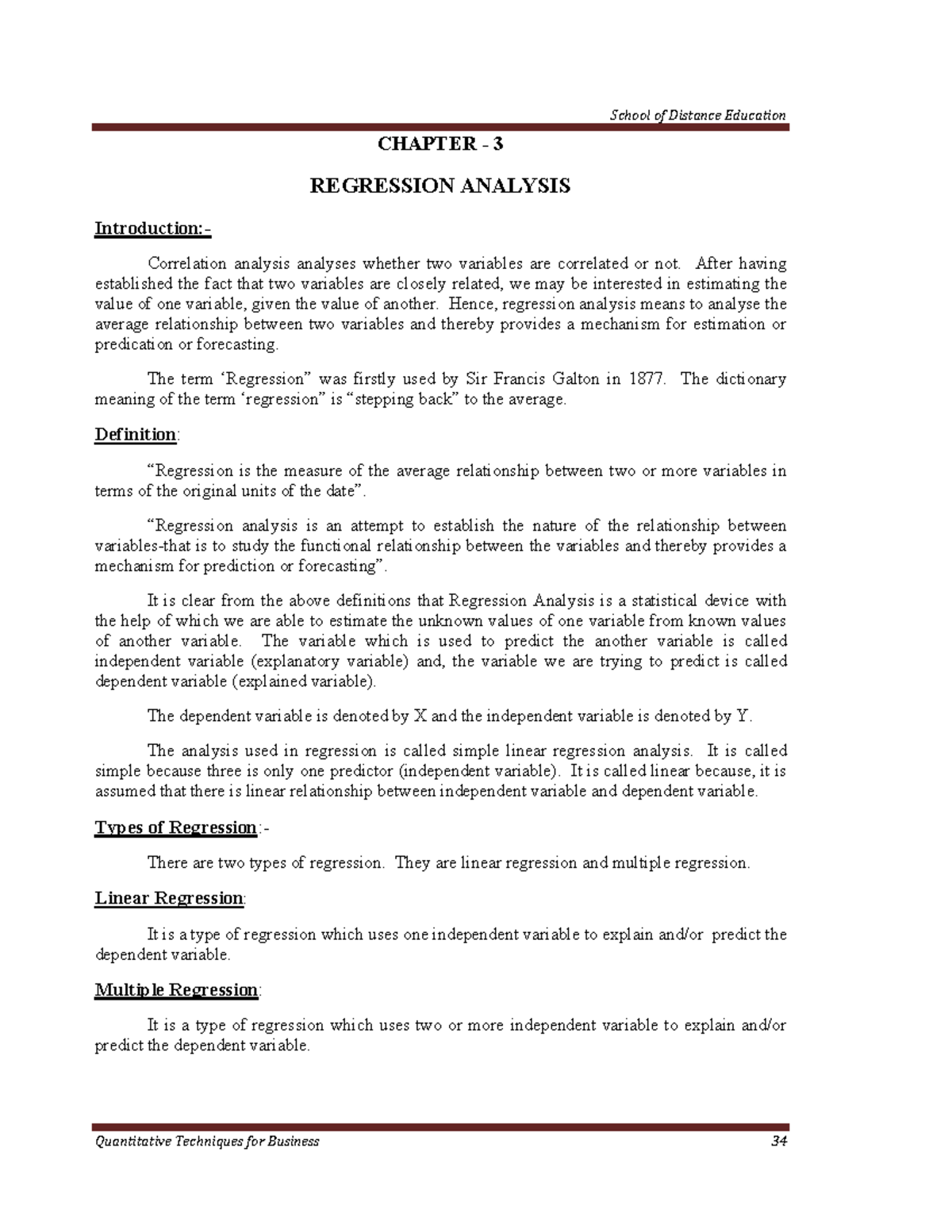 Chapter 3 Regression Analysis - CHAPTER - 3 REGRESSION ANALYSIS ...