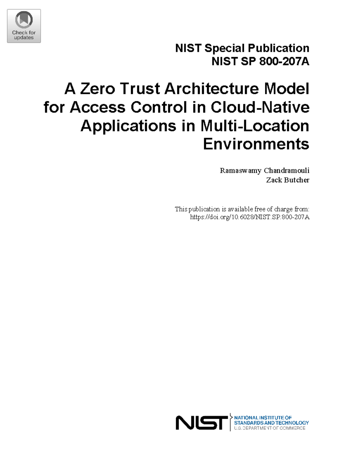 Zero trust architecture model - NIST Special Publication NIST SP 800 ...