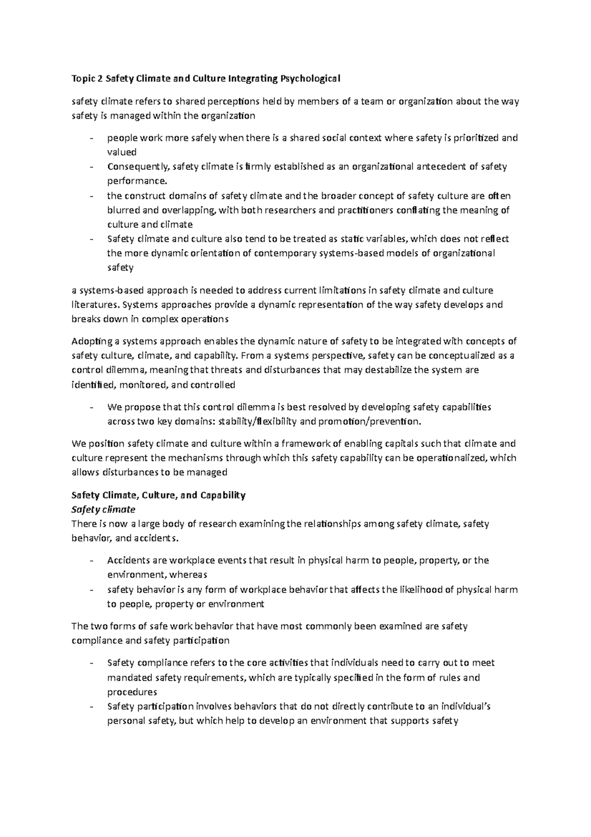 Topic 2 Safety Climate and Culture Integrating Psychological F - the ...