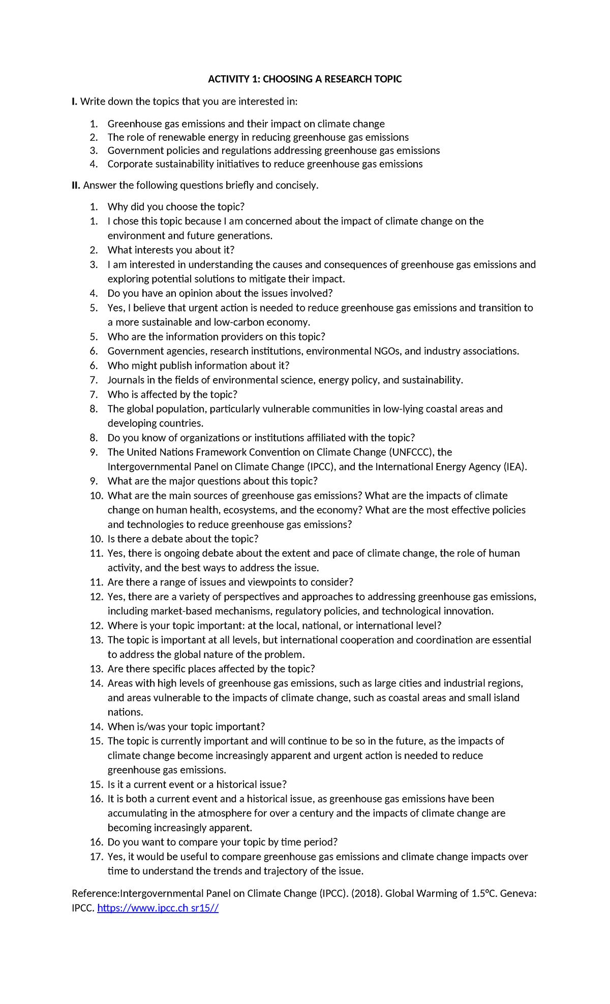 Activity 1 RP Choose A Topic - ACTIVITY 1: CHOOSING A RESEARCH TOPIC I ...