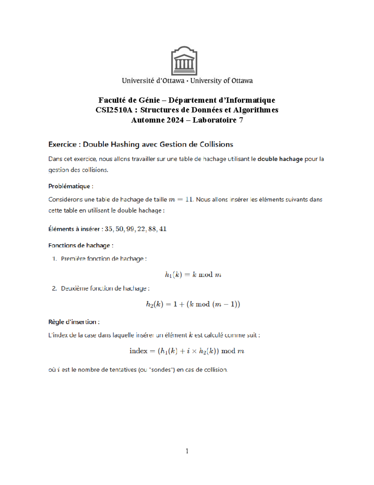 CSI2510 Automne 2024 Laboratoire 7 - Faculté de Génie – Département d’Informatique CSI2510A ...