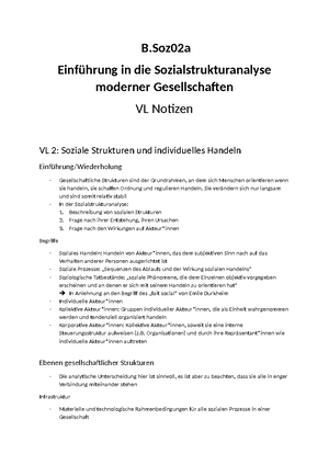 Sozialstrukturanalyse Zusammenfassung - VL01: Soziale Strukturen und ...