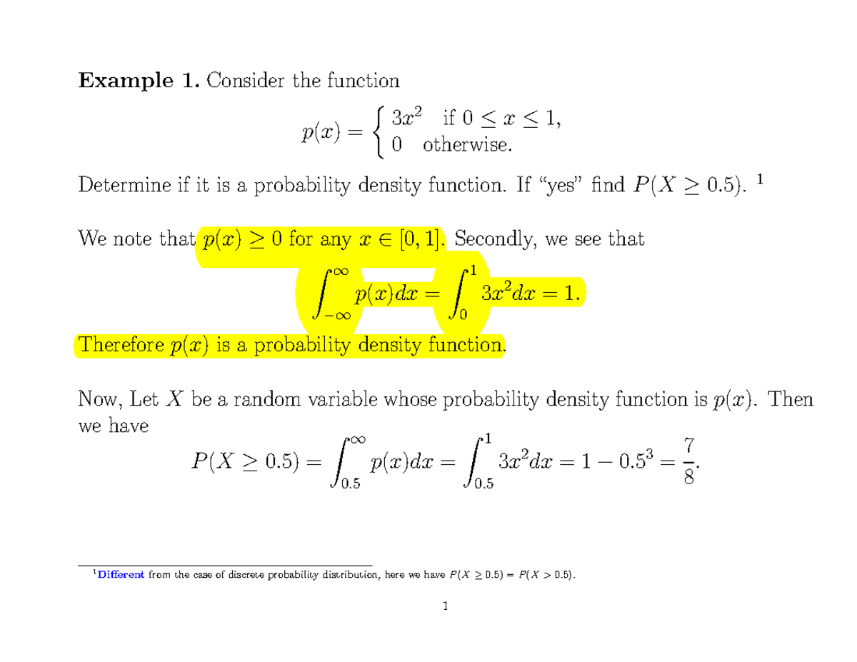Part2-4 - Part 2 Probability and Distributions - Example 1. Consider the function p(x) = { 3 x 2 ...
