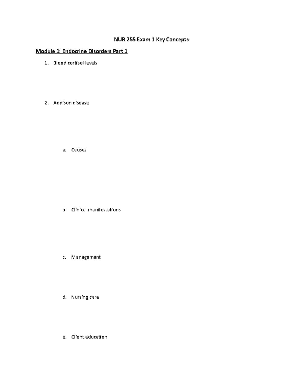 Exam 1 Key Concepts 2023 (1) spaced - Module 1: Endocrine Disorders ...