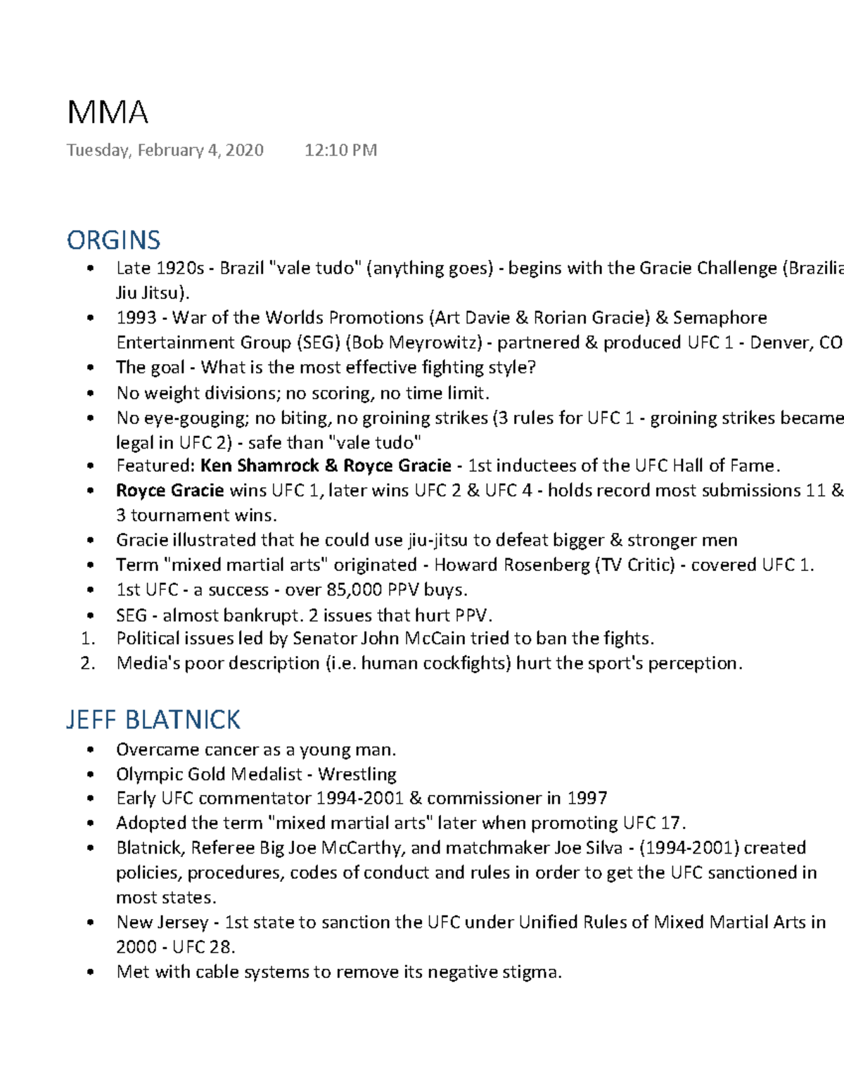 MMA - Lecture notes 1 - ORGINS Late 1920s - Brazil "vale tudo ...