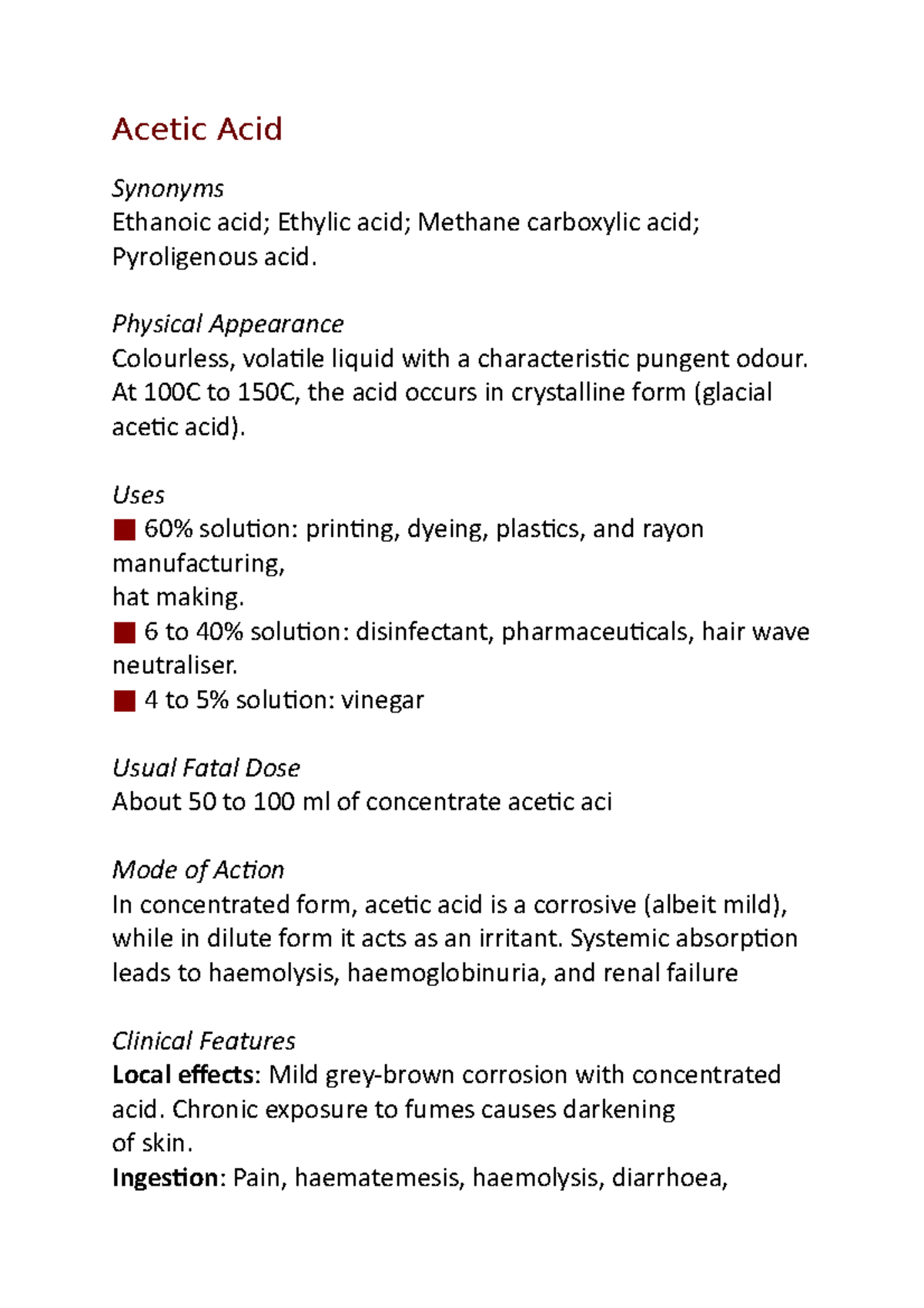 Acetic Acid - Acetic Acid Synonyms Ethanoic acid; Ethylic acid; Methane ...