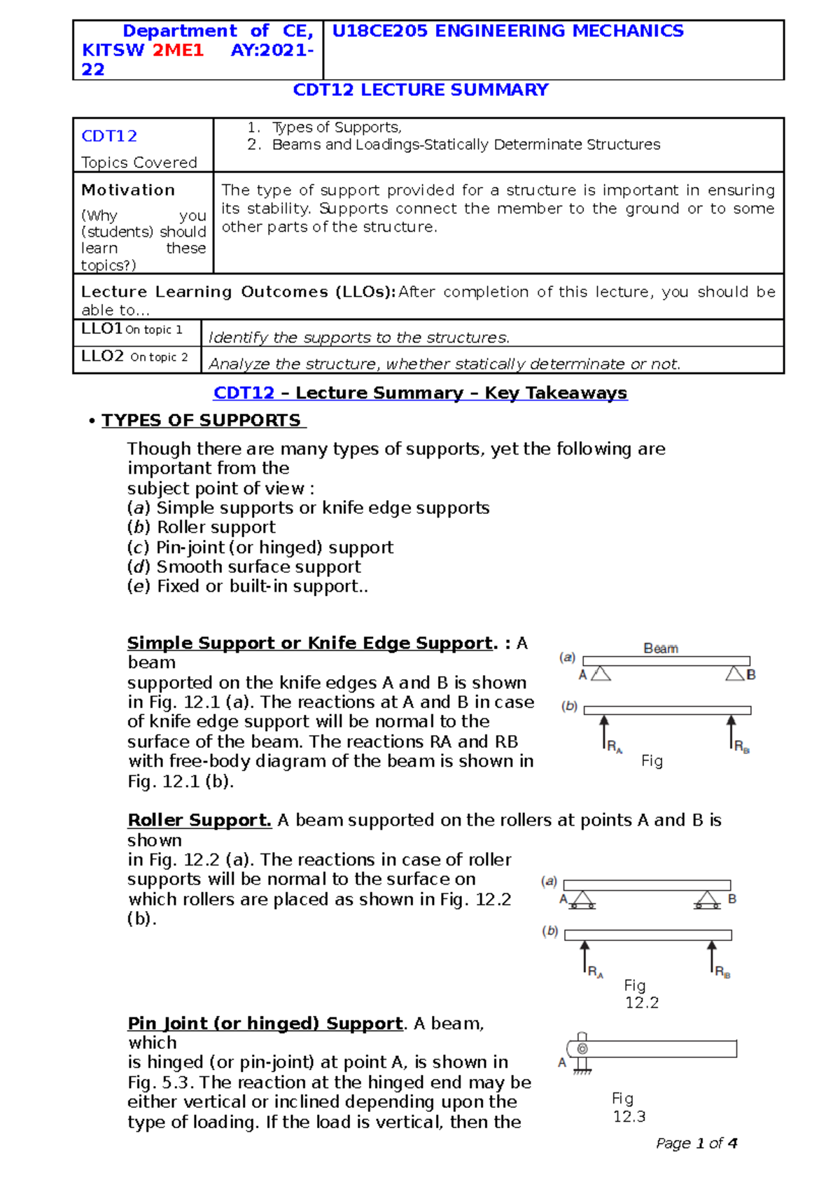 EM CDT12 WEEK3 2021-22 - Types of Supports, Beams and Loadings ...