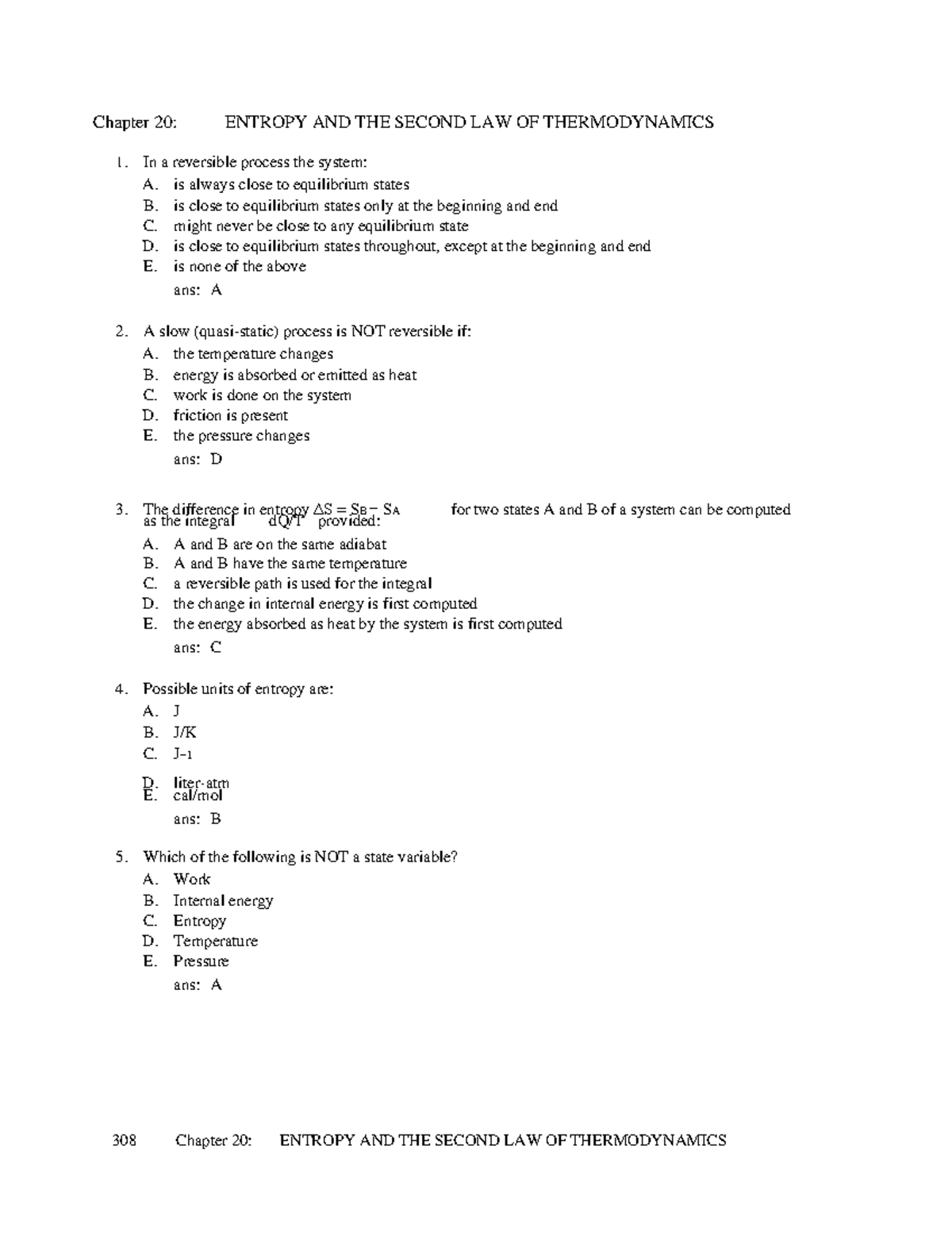 Chapter 20 Entropy AND THE Second LAW OF Thermodynamics - Chapter 20 ...