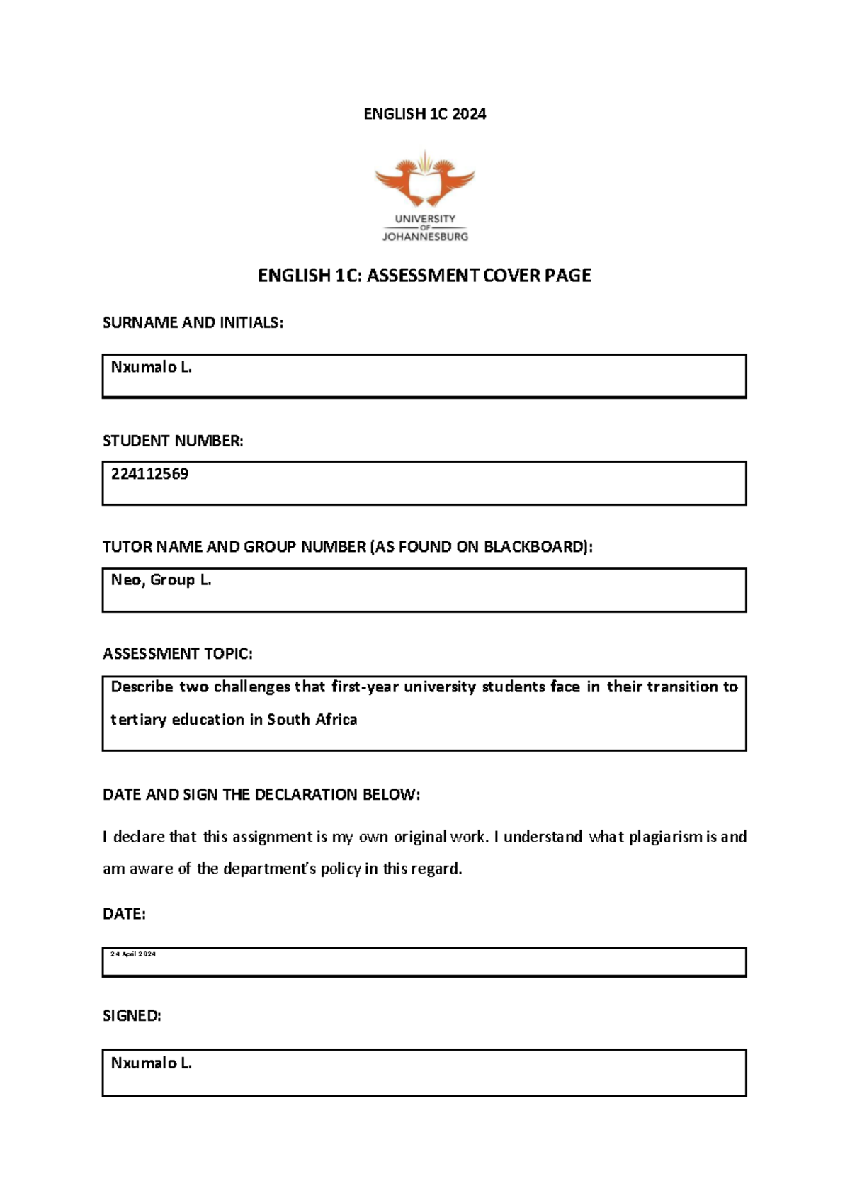 English 1C Essay Final Draft EXAMPLE - ENGLISH 1C 2024 ENGLISH 1C ...