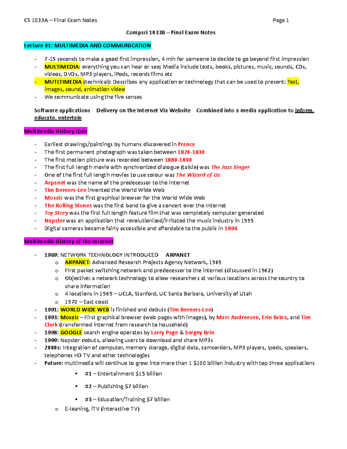 Comp Sci 1033 Final Exam Notes 2019 Compsci 1033b Final Exam Notes Lecture 01