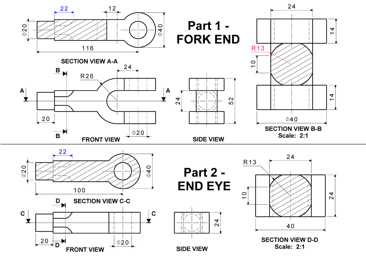Fork End & End Eye - Part 1 - FORK END Part 2 - END EYE FRONT VIEW R 2 ...