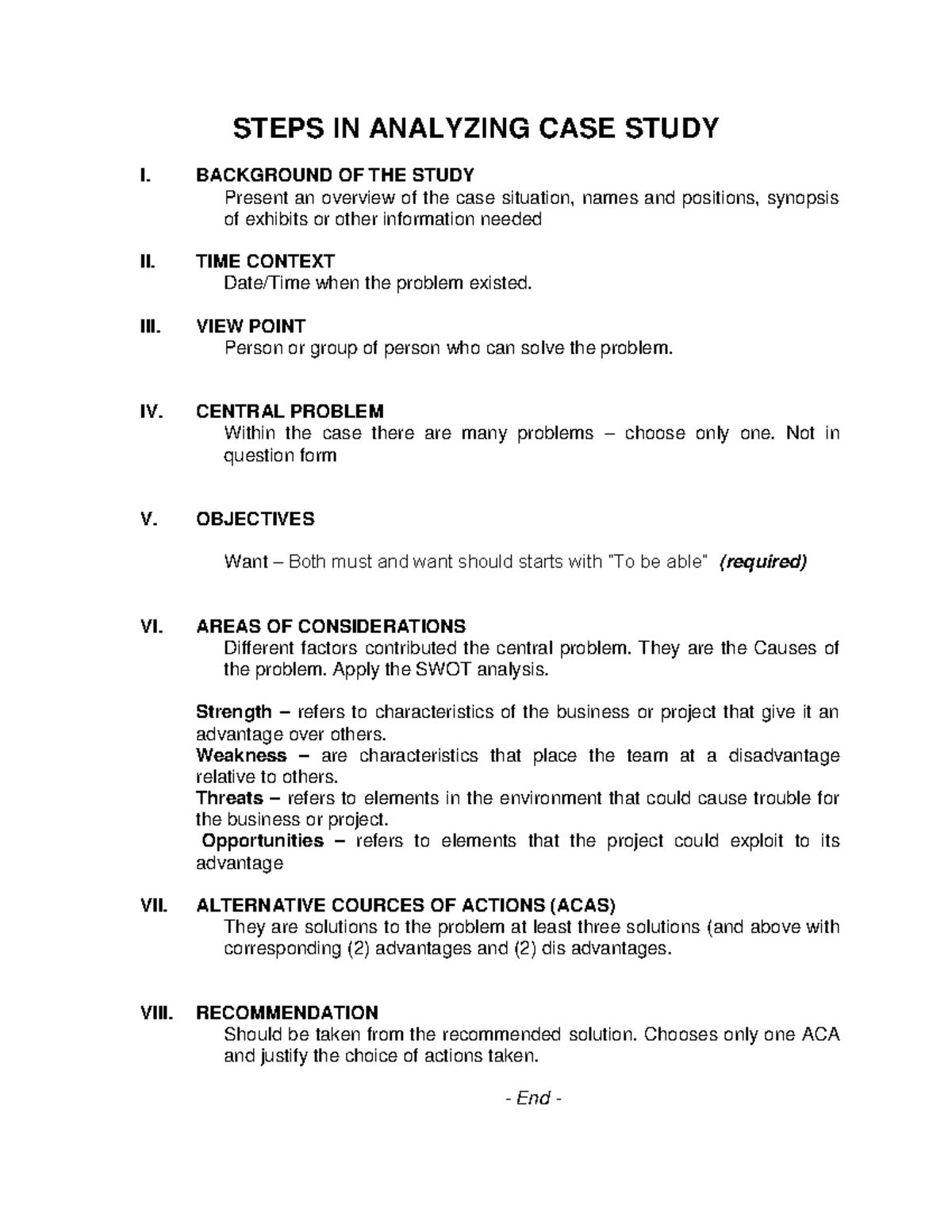 Steps in Analyzing Business Cases - STEPS IN ANALYZING CASE STUDY I. BACKGROUND OF THE STUDY ...