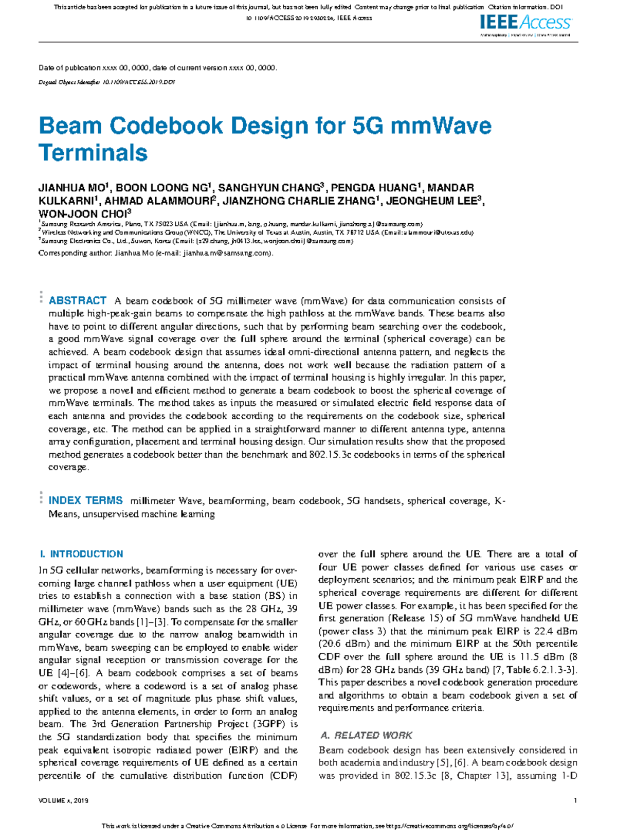 Beam Codebook Design For 5g Mm Wave Terminals 10 1109 Access 2019 Ieee Access Date Of