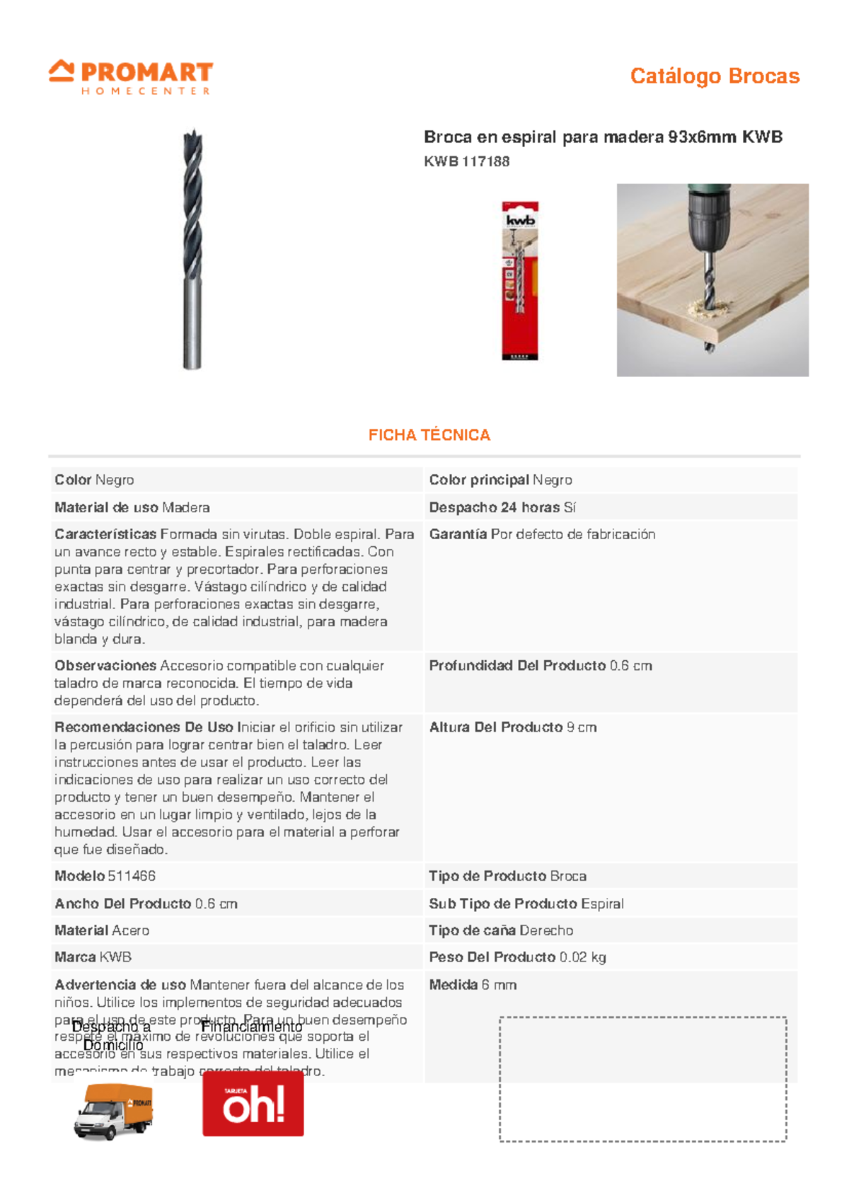 Promart - xcccccc - Catálogo Brocas Broca en espiral para madera 93x6mm ...