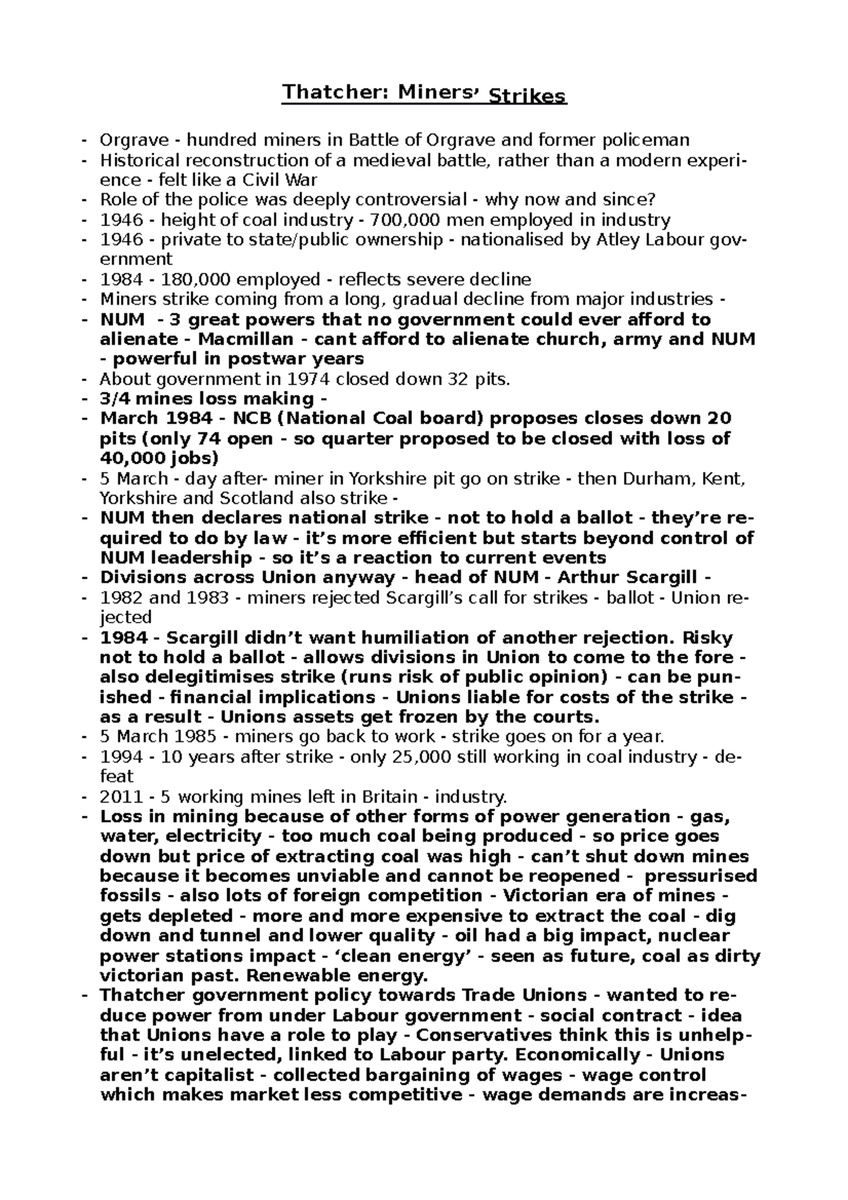 Thatcher - Miners' Strikes - Thatcher: Miners ’ Strikes Orgrave ...
