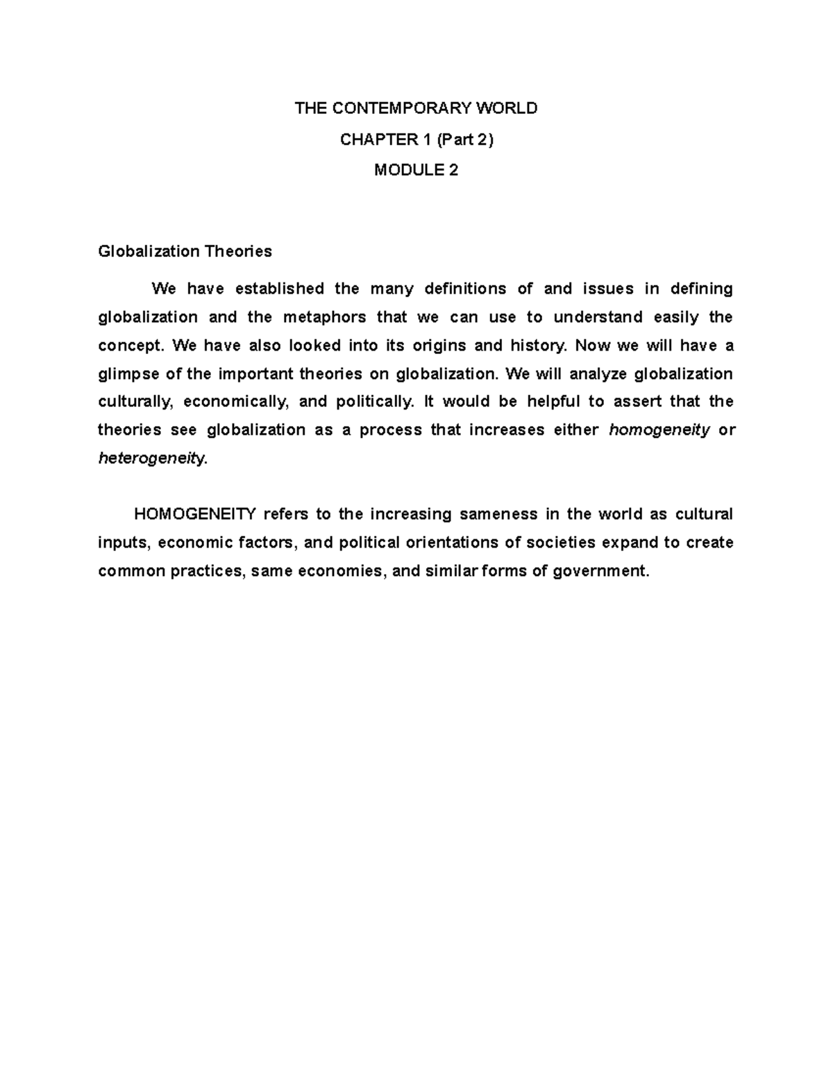 the contemporary world Module 2 Chapter 1 PART 2 - THE CONTEMPORARY ...