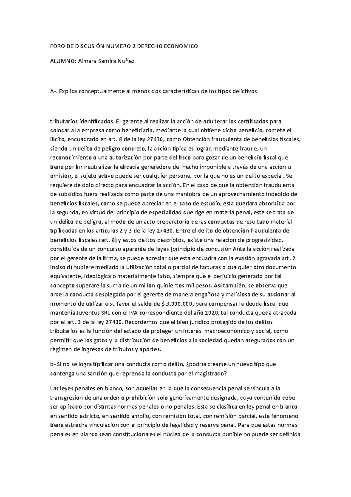 Foro derecho economico - FORO DE DISCUSIÓN NUMERO 2 DERECHO ECONOMICO ...