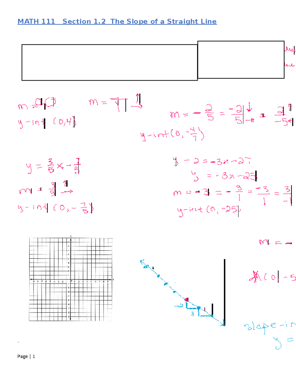 Section 1.2 The Slope of a Straight Line - MATH 111 Section 1 The Slope ...