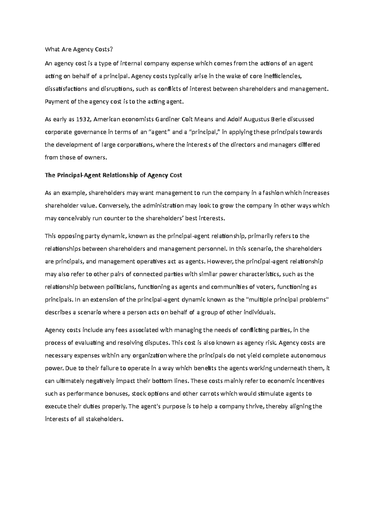 What Are Agency Cost1 - sdss12222 - What Are Agency Costs? An agency ...