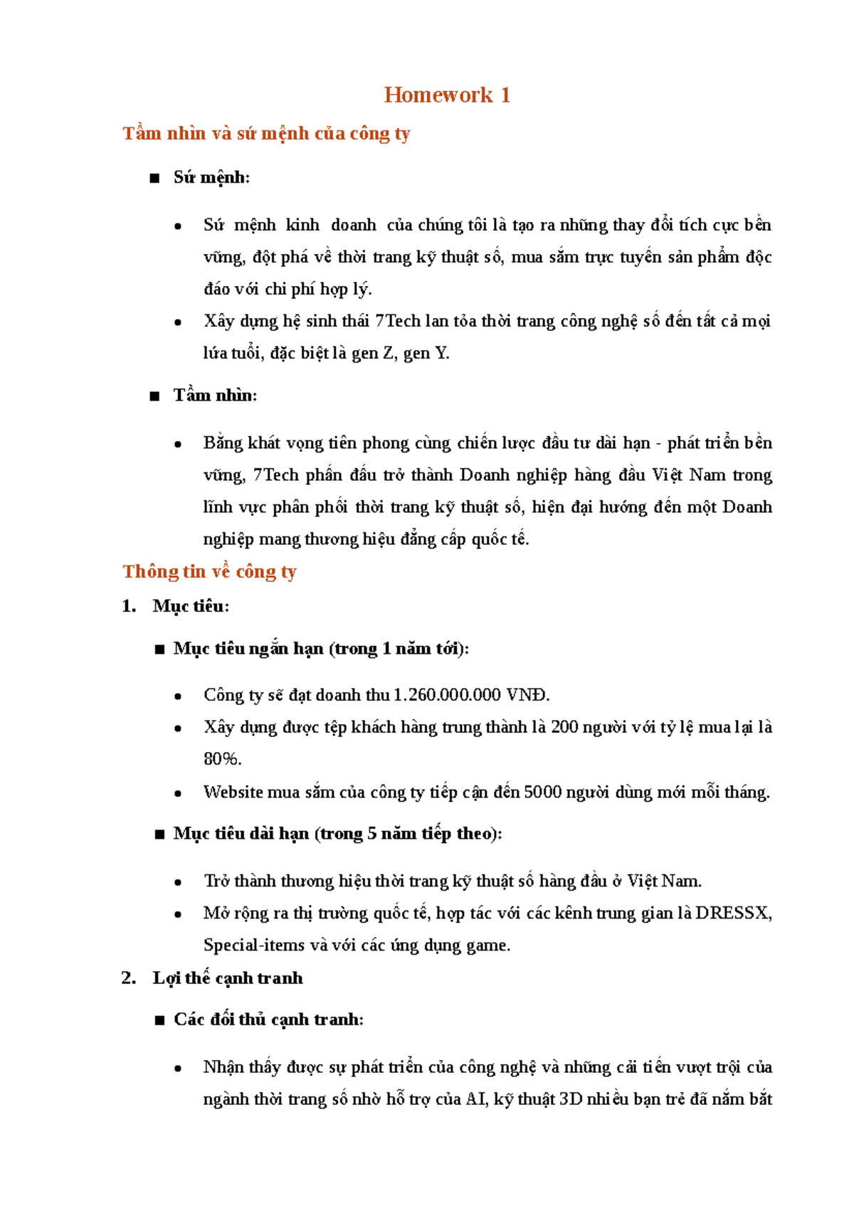 Homework 1 - Dang Nguyen Anh Thu - ADC06 - Group 1 - Homework 1 T m nhìn và sầ ứ m nh c a công ...