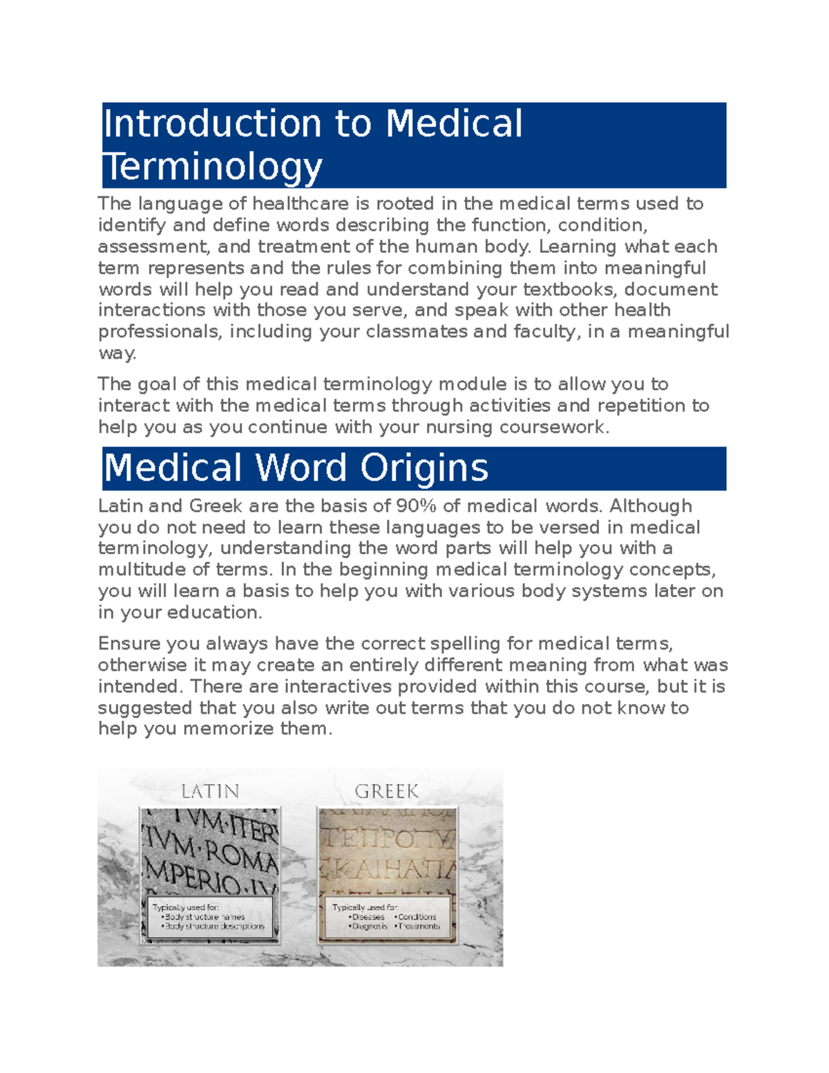 Introduction to Medical Terminology - Introduction to Medical ...