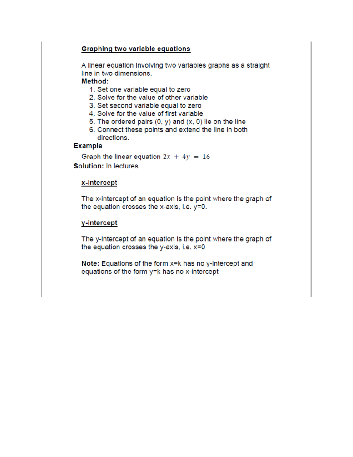 Graphical Representation - Graphing two variable equations A linear ...