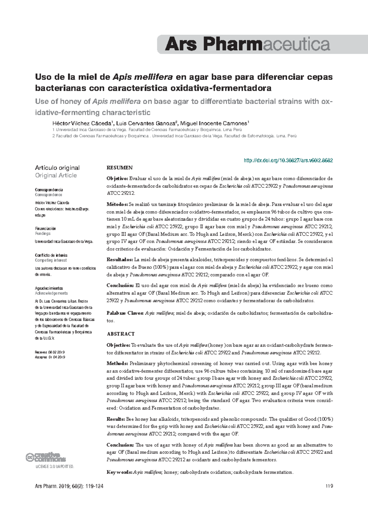 2340 9894 ars 60 02 119 - LICENSE 3 UNPORTED. RESUMEN Objetivo: Evaluar el uso de la miel de ...