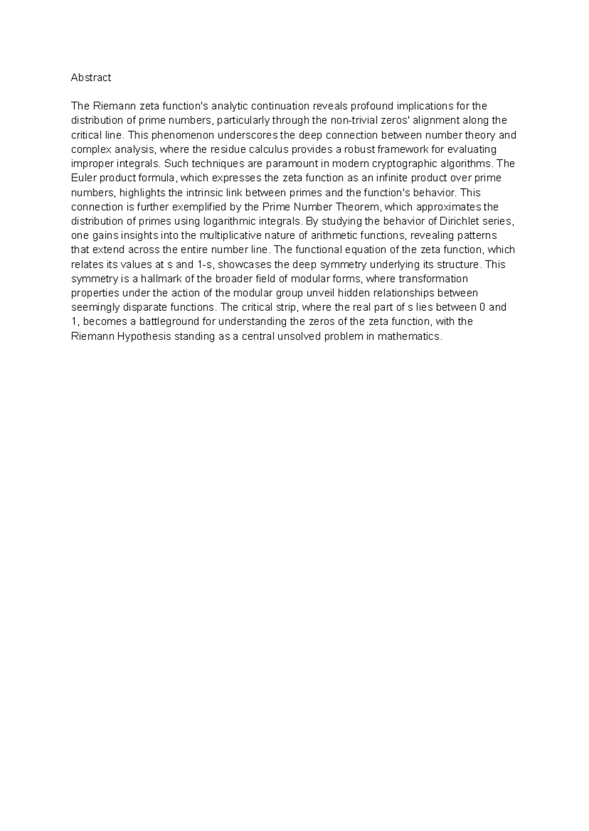 Summary 4 - fefefefefe - Abstract The Riemann zeta function's analytic ...