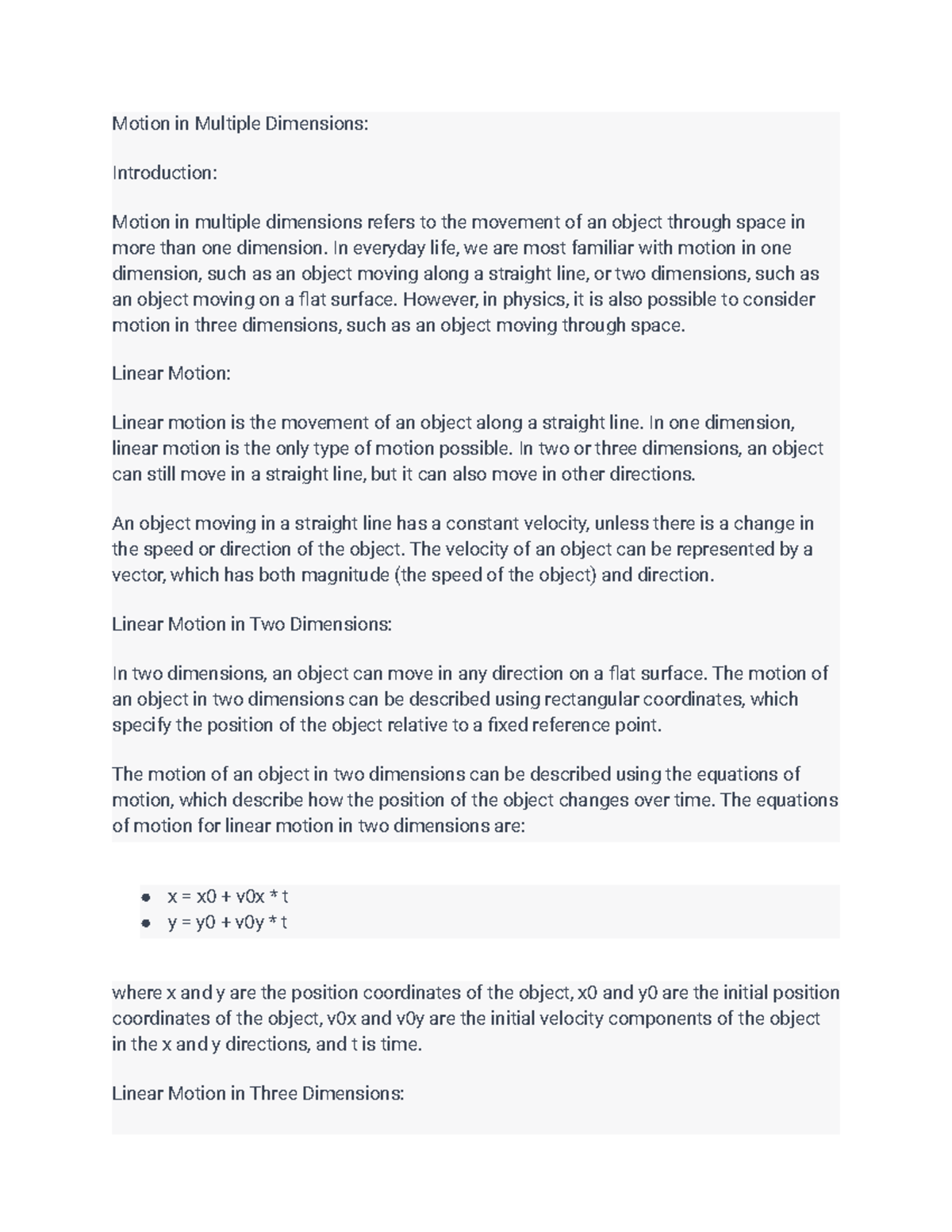 Motion - Multiple Dimensions - Motion in Multiple Dimensions ...