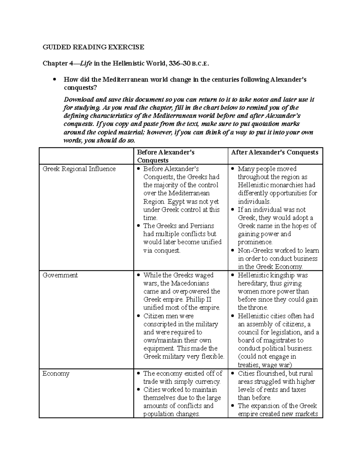 HIST- Ch 4 Mandatory Assignment - GUIDED READING EXERCISE Chapter 4 ...
