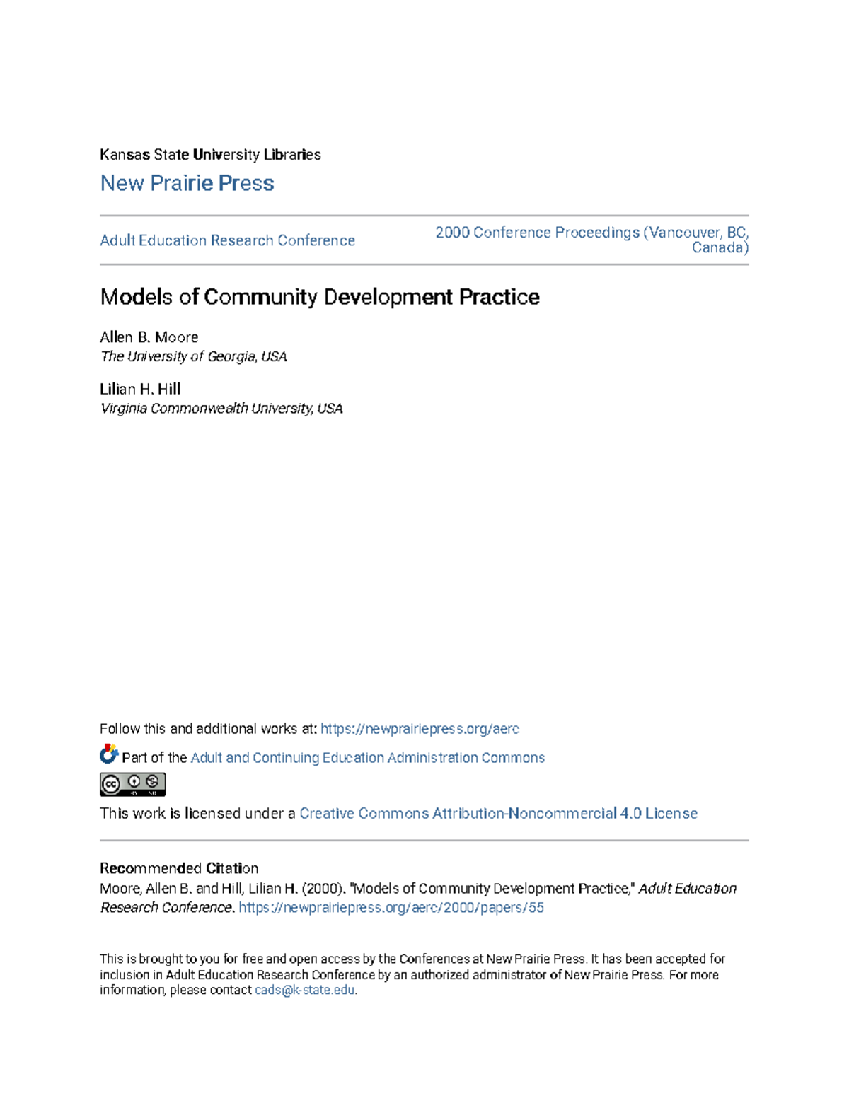 Models of Community Development Practice - Kansas State University ...