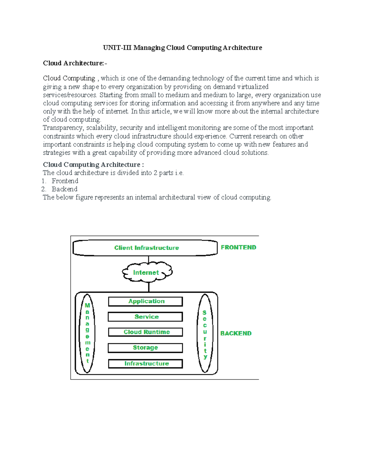 cloud essentials - UNIT-III Managing Cloud Computing Architecture Cloud ...