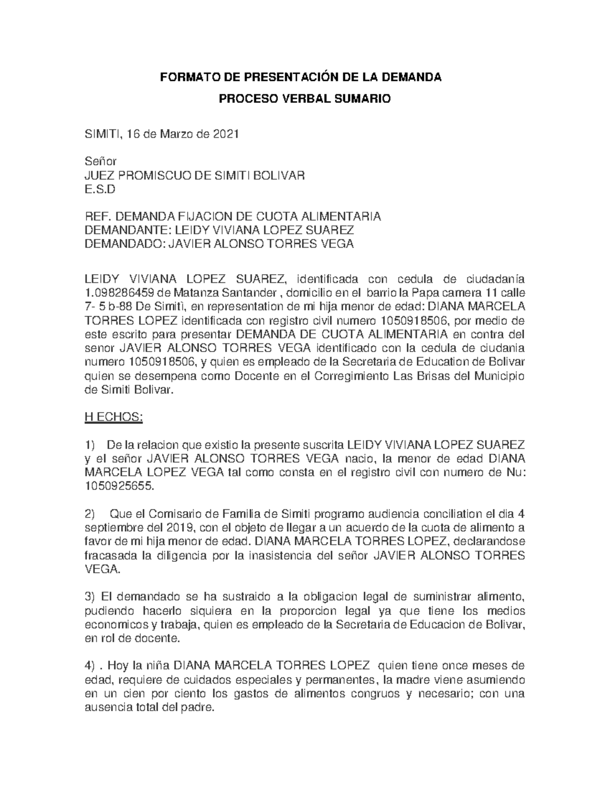 Formato DE Presentación DE LA Demanda - FORMATO DE PRESENTACIÓN DE LA ...