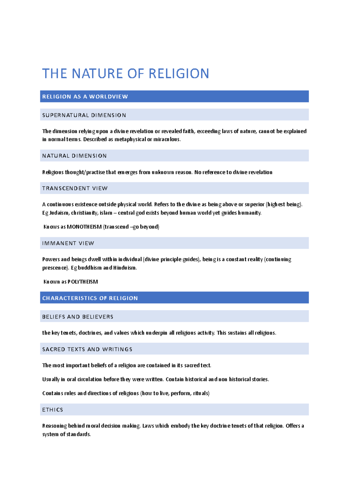 Nature OF Religion Notes - THE NATURE OF RELIGION RELIGION AS A ...
