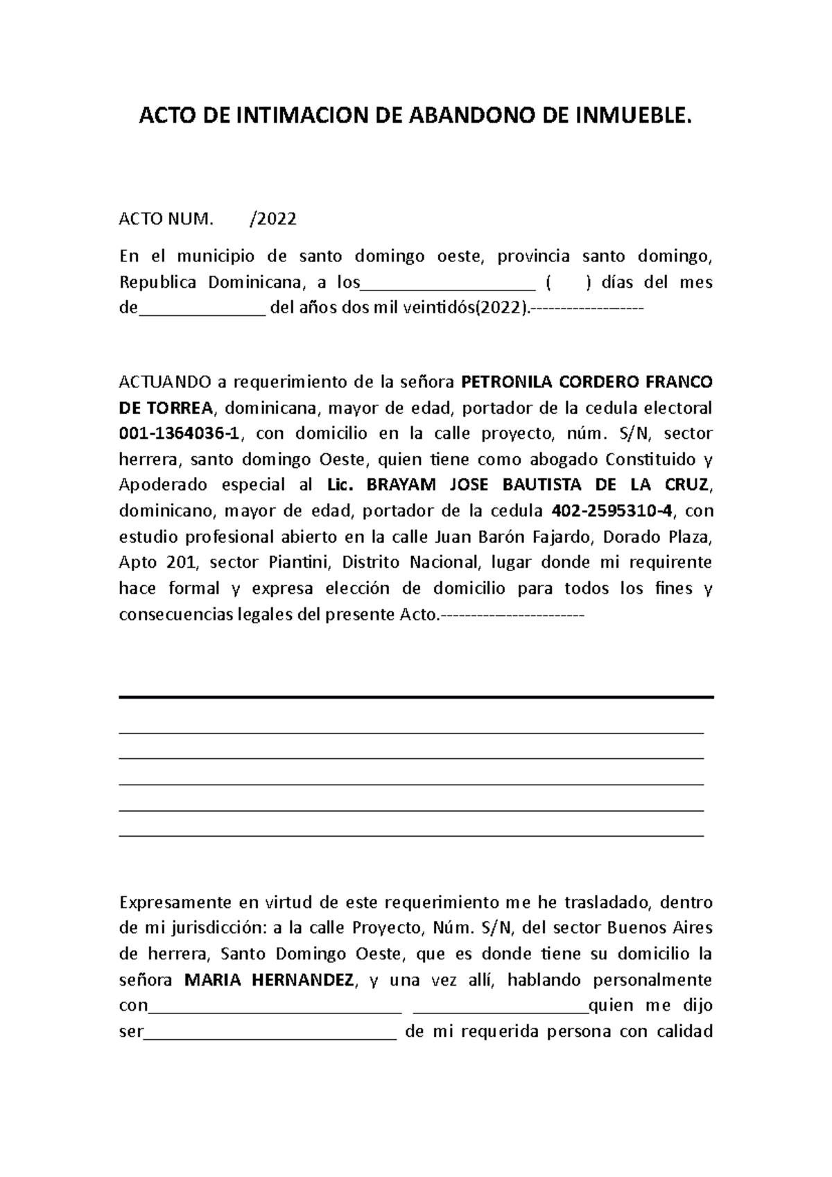 ACTO DE Intimacion - citaciones para los actos de alguacil - ACTO DE ...