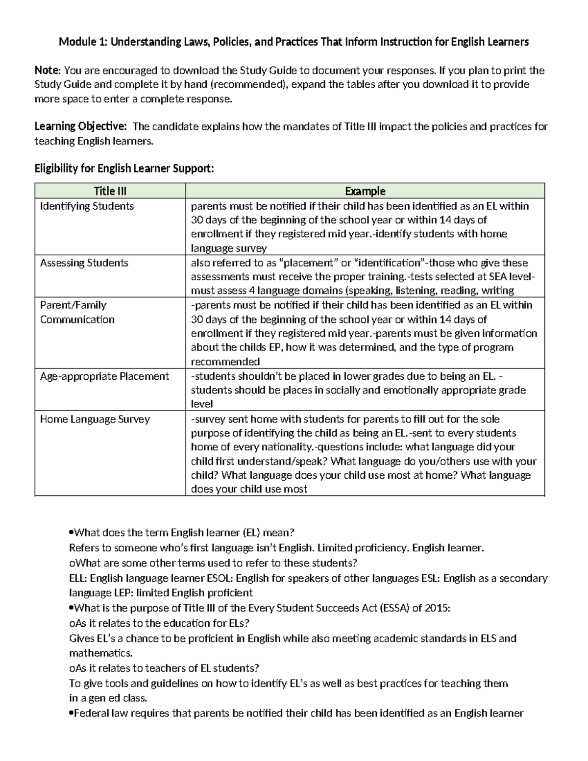D096 d169 m1 study guide - Module 1: Understanding Laws, Policies, and ...