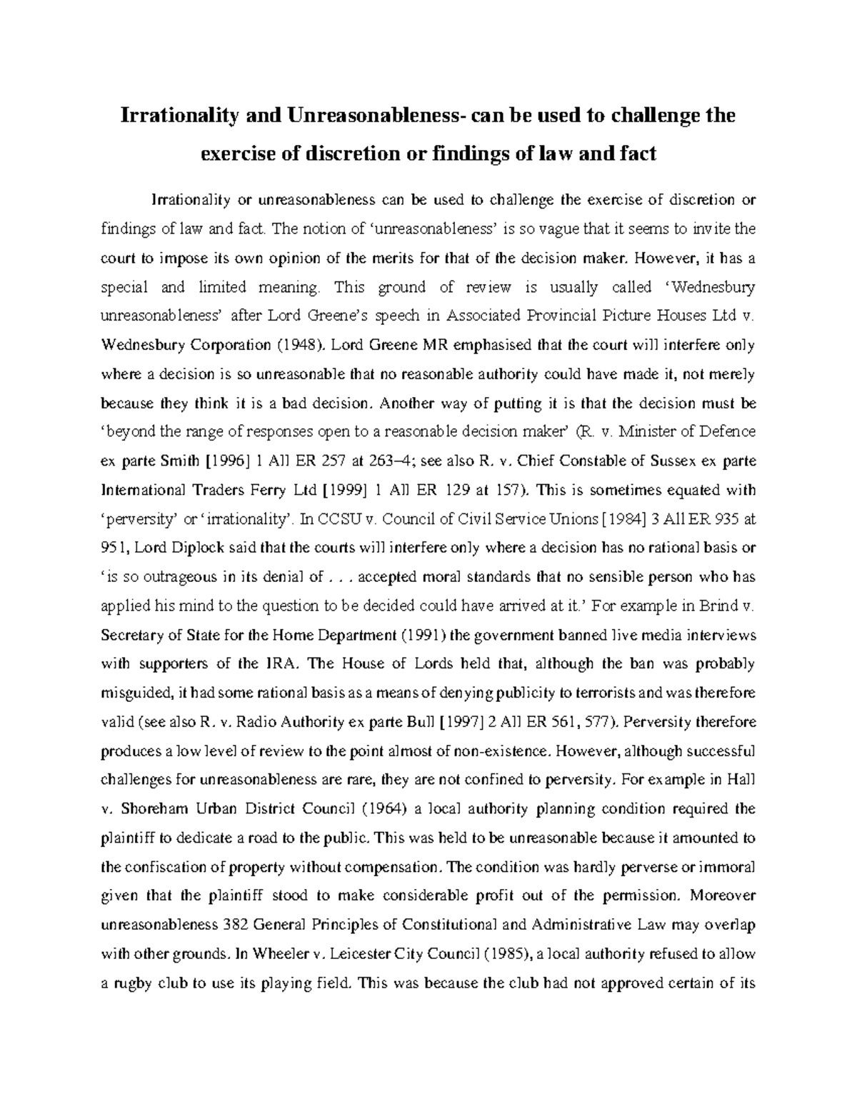 Irrationality and Unreasonableness- can be used to challenge the ...