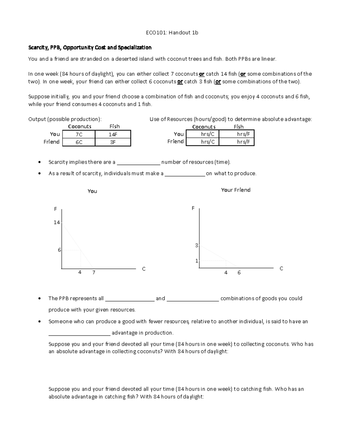 Handout 1b - eco101 lecture note - ECO101: Handout 1b Scarcity, PPB ...