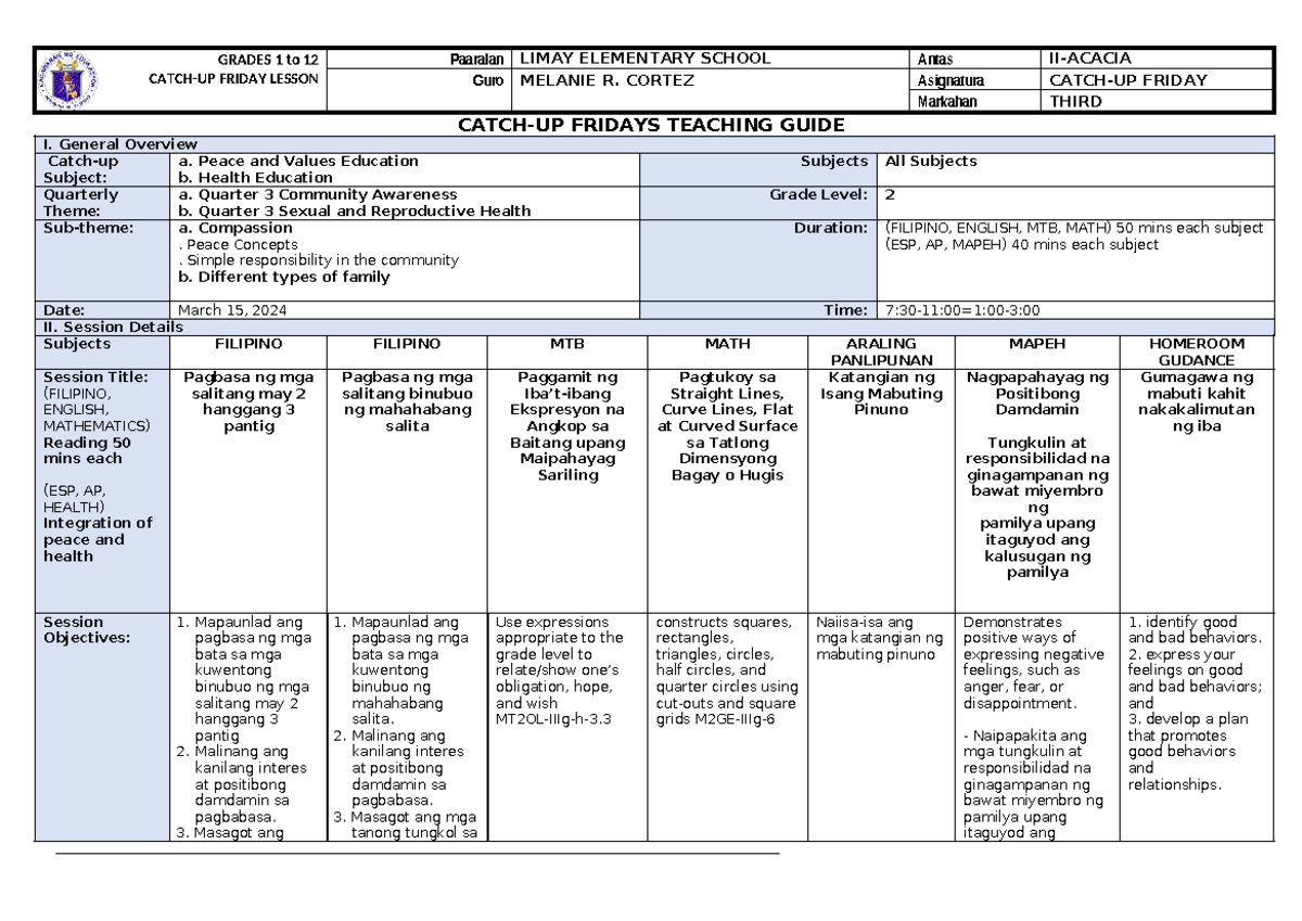 March 15 Grade 2 Catch up Friday - GRADES 1 to 12 CATCH-UP FRIDAY ...
