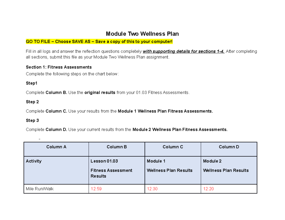 Module two wellness plan copy - Module Two Wellness Plan GO TO FILE ...