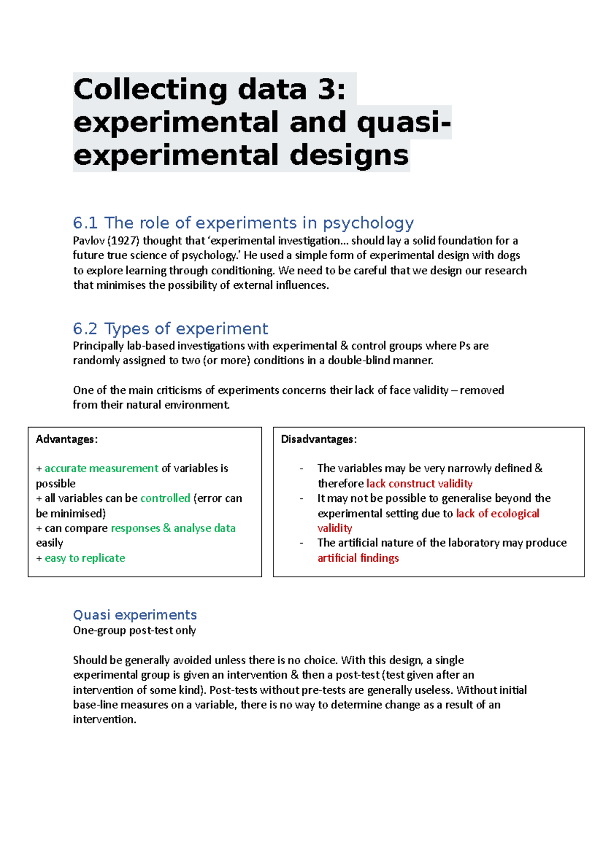6 Collecting data 3 experimental and quasi-experimental designs ...