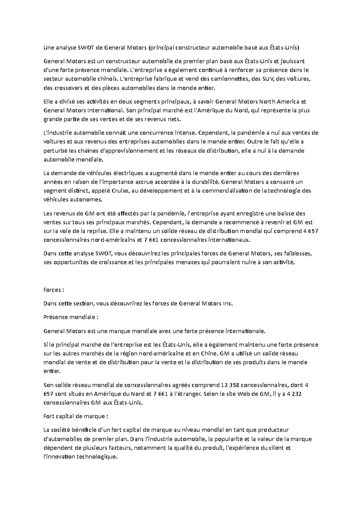 SWOT General Motors - Une analyse SWOT de General Motors (principal ...