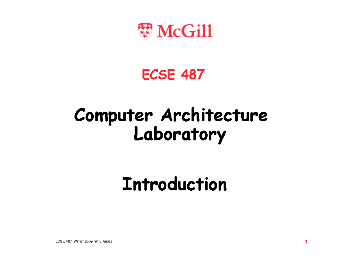 Introduction - Lab Work - ECSE 487 Computer Architecture Laboratory ...