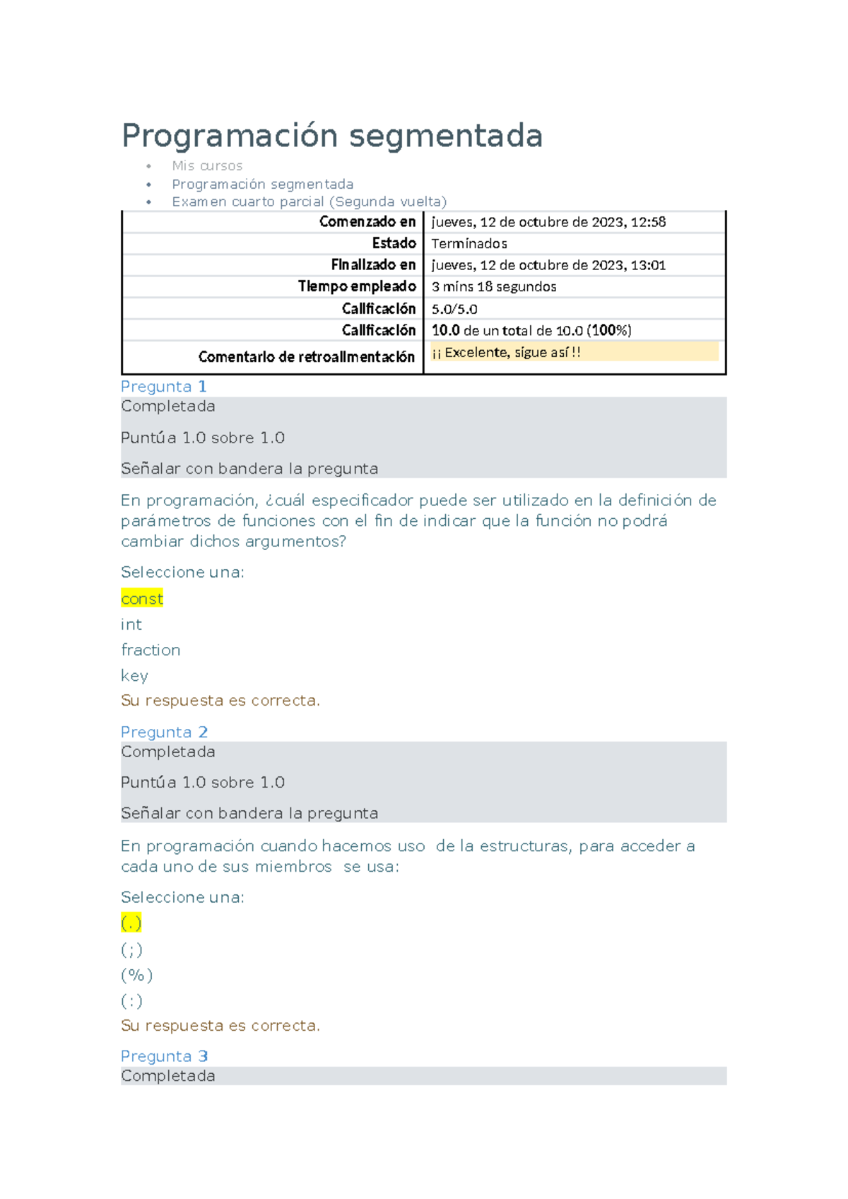 Examen Semana 4 Programacion Segmentada - Programación segmentada Mis cursos Programación - Studocu