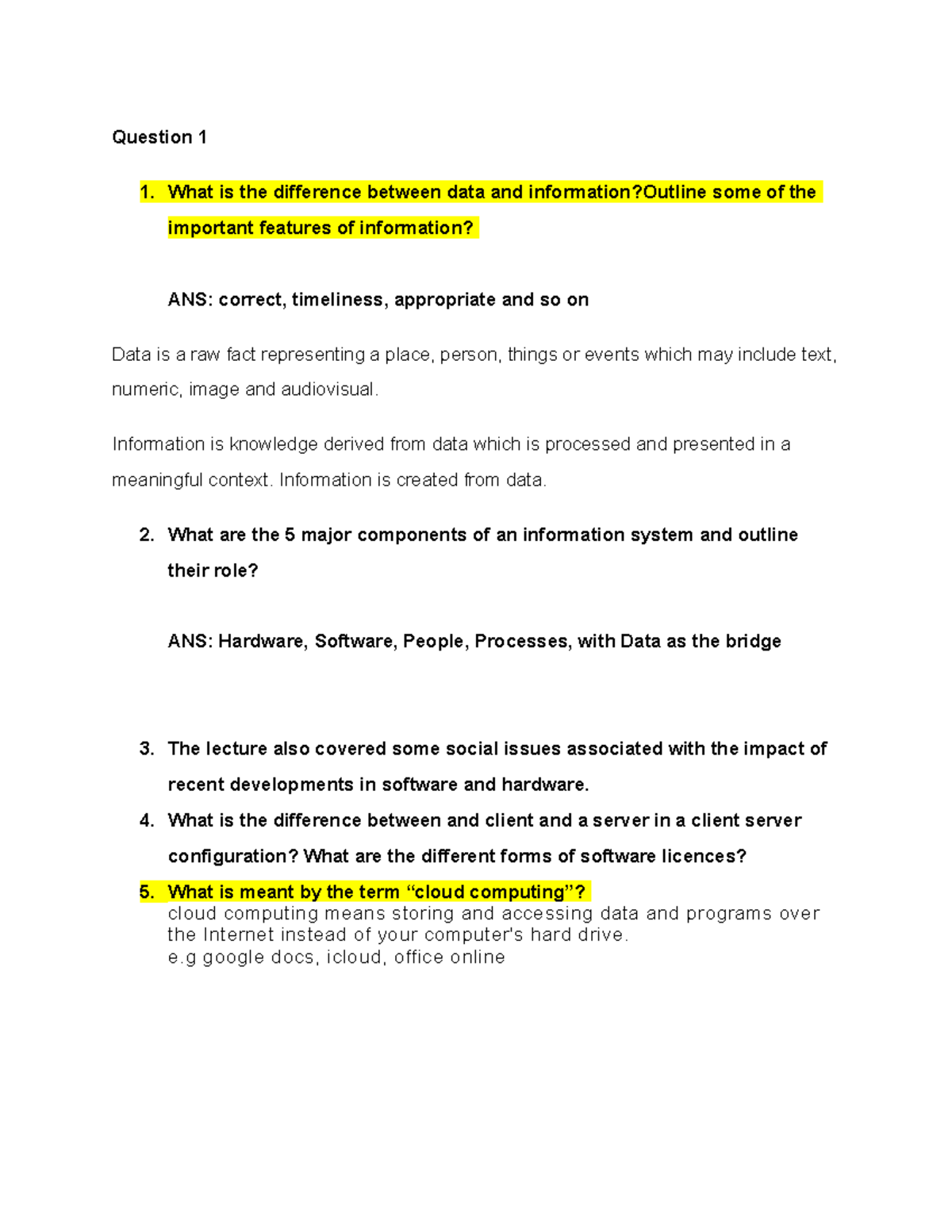 Information Systems Exam Revision - Question 1 What is the difference ...