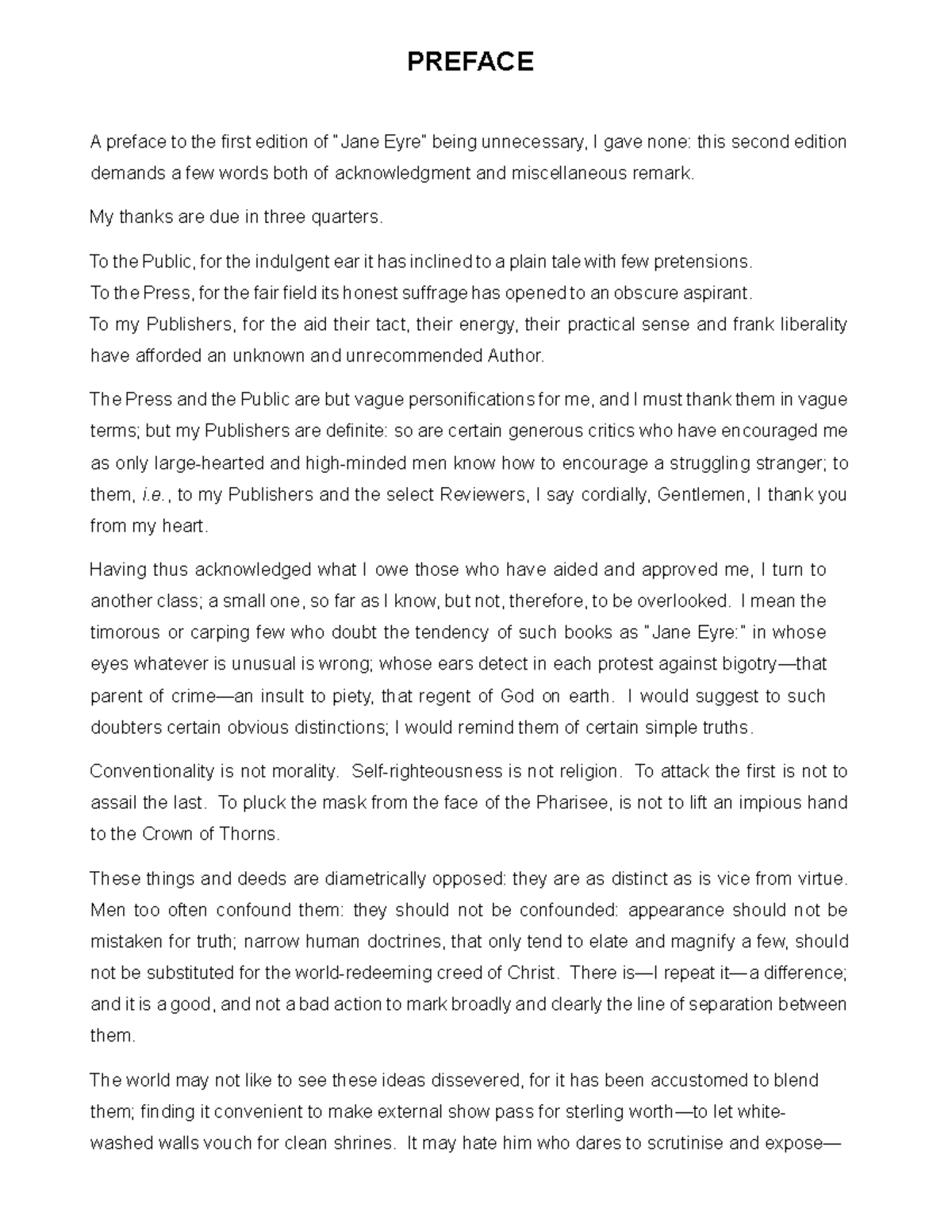 Jane eyre 1 - lit - PREFACE A preface to the first edition of “Jane ...