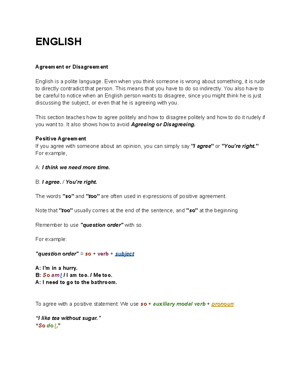 English Agreement or Disagreement Expressions TO Indicate Certainty ...