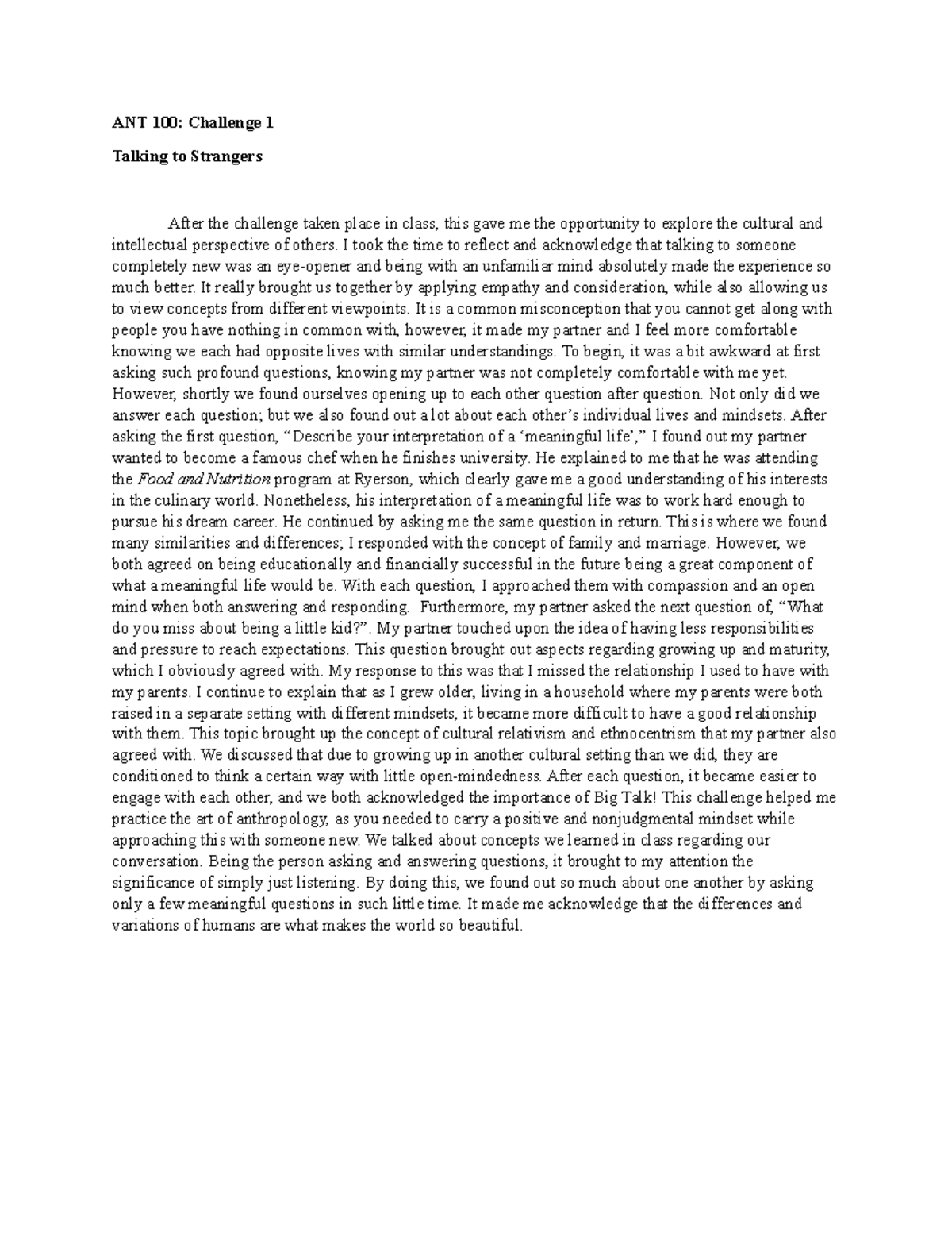 ANT100 Challenge 2 - ANT 100: Challenge 1 Talking to Strangers After ...