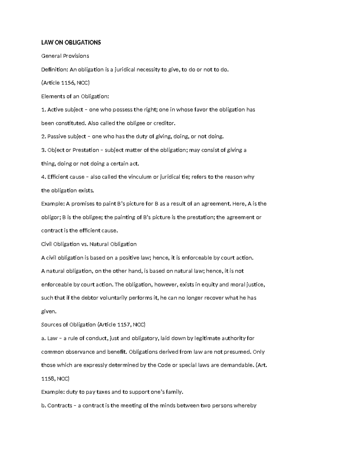 Obli Con Provision - Obligations and contract - LAW ON OBLIGATIONS ...