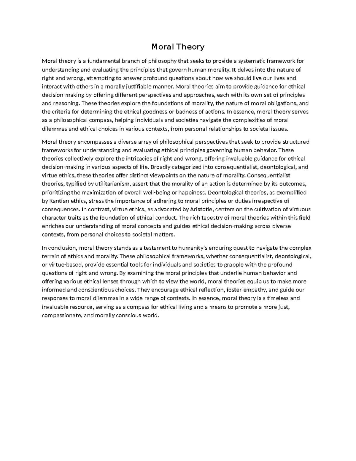 Moral Theory 2 NEW - REVIEWER - Moral Theory Moral theory is a ...